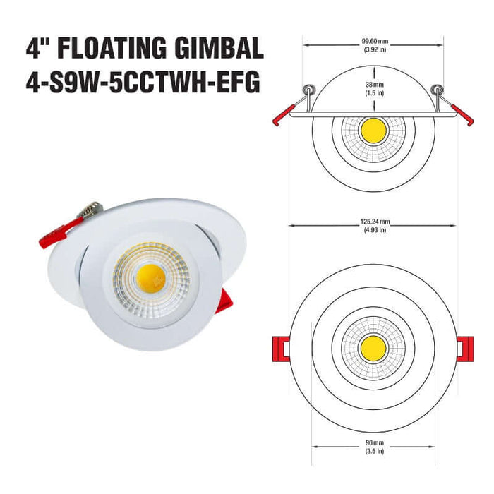 LED-4-S9W-1224V-5CCTWH-EFG, 4 inch Round Floating Gimbal Ceiling Light